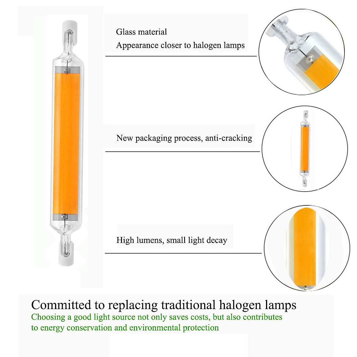 118mm 20W R7S LED Bulb (4 Pack) 200W Halogen Equivalent 118mm J-Type High Brightness 20W 120V R7S Base 3000K Warm White J Type T3 118mm Double Ended Flood Light 360°Beam Angle Landscape L