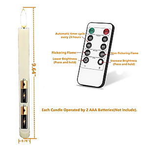 3D Black Wick Led Battery Operated Flameless Taper Candles Light with Remote Timer, Electric Fake Window Candle Flickering Like Real Wax, Flameless Ivory Candle Stick for Christmas/Home/Wedding