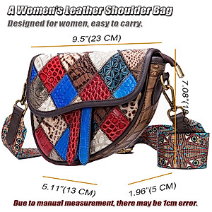 Karoukee Patchwork Small Crossbody Bag for Women Unique Genuine Leather Shoulder Bag Cell Phone Purse with Removable Shoulder Strap