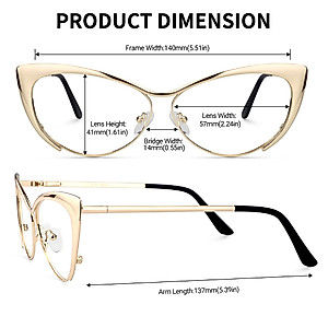 Zeelool Women's Oversized Stylish Metal Browline Cat Eye Glasses Ellen VFM0176-02 Gold