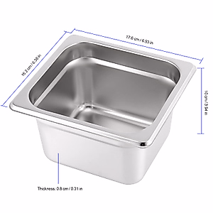 FUNSUEI 4 PCS 1/6 Size x 4 Inches Stainless Steel Steam Table Pans, Steam Table Chafer Pan, Hotel Pan Food Pan for Restaurants, Hotels, Buffets, Catering, Silver