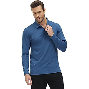 KEFITEVD Tactical Polo Military Shirt for Men Dry Fit Golf Polo Outdoor Performance Polo Shirts Mens Long Sleeve T Shirts Breathable Shirts Dark Blue