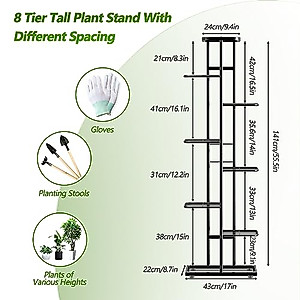 Corner Plant Stand Indoor 8 Tier 9 Potted with Gardening Tools and Gloves, Upgraded Tall Metal Plant Shelf Organizer Outdoor, Multiple Flower Holder Display Rack for Patio, Garden, Balcony, Living Room
