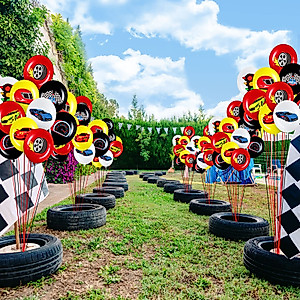 40 Pack Race Cars Balloons Birthday Party Supplies,12 Inch Checkered Flags Racing Party Latex Balloons for Race Fans Birthday Party One Two Fast Birthday Party Decorations Supplies