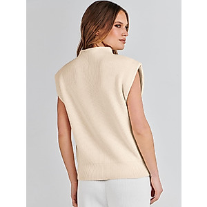 ANRABESS Women's Mock Neck Sleeveless Sweater Vest Casual Cap Sleeve Knit Pullover Tank Tops 2024 Spring Summer Clothes Apricot-L