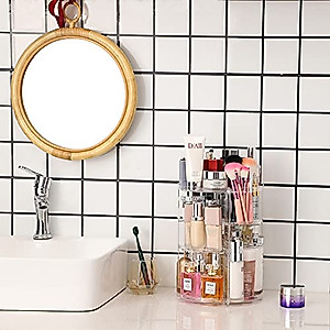 Cq acrylic 360 Degree Rotating Makeup Organizer for Bathroom,4 Tier Adjustable Cosmetic Storage Cases and Make Up Holder Display Cases,Clear