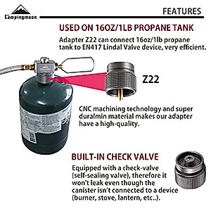 CAMPINGMOON Propane to Butane Camping Stove Adapter with Hose Valve Convert 16oz/1Lb Small Propane Tank to EN417 Lindal Valve Z22/Z21 (27.6" Length (Z22/Z21-70))