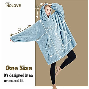 Blanket Hoodie for Women and Men Super Warm and Cozy Giant Blanket Sweatshirt (Light Blue One Size)