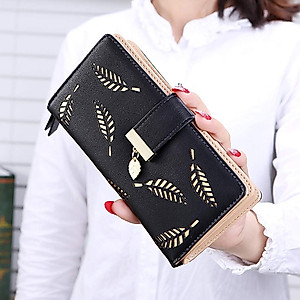 Wallet-NEWANIMA Women Multi-card Two Fold Long Zipper Clutch Purse (Style9-Black)