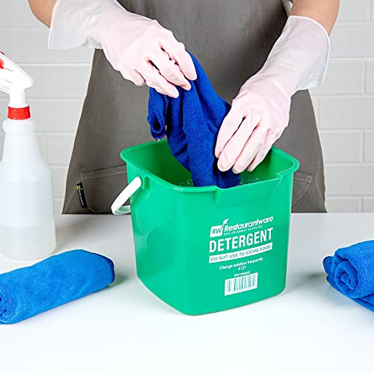 RW Clean 6 Quart Cleaning Buckets, 10 Detergent Square Buckets - With Measurements, Built-In Spout And Handle, Green Plastic Utility Buckets, For Home Or Commercial Use, - Restaurantware