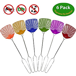 Supreme Bug & Fly Swatter 6-Pack – Braided Metal Handle 6 Pack Fly Swatters, Multi Pack Colors, – for Indoor/Outdoor – Flyswatter