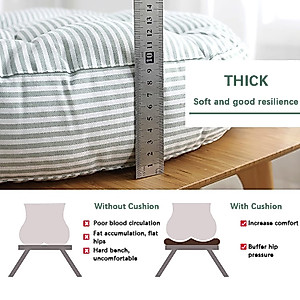 Striped Chair Cushion Round Floor Pillow,Thickened Seat Cushion Canvas Fabric Pearl Cotton Filled Inner Core,Home Office Soft Chair Cushions 17'' Blue