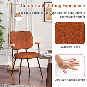 Giantex Modern Fabric Dining Chair Set of 2, Padded Armchairs with Linen Fabric, Sturdy Metal Legs, Curved Backrest, Load up to 360 LBS, Accent Chair for Living Room Kitchen