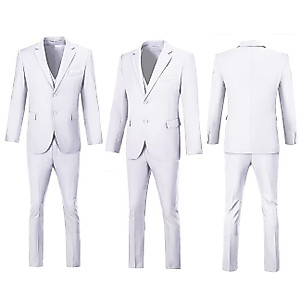 Suit for Men Two Button Slim Fit 3 Piece Mens Suit Wedding Prom Suits Blazer Tux Vest & Trousers White M