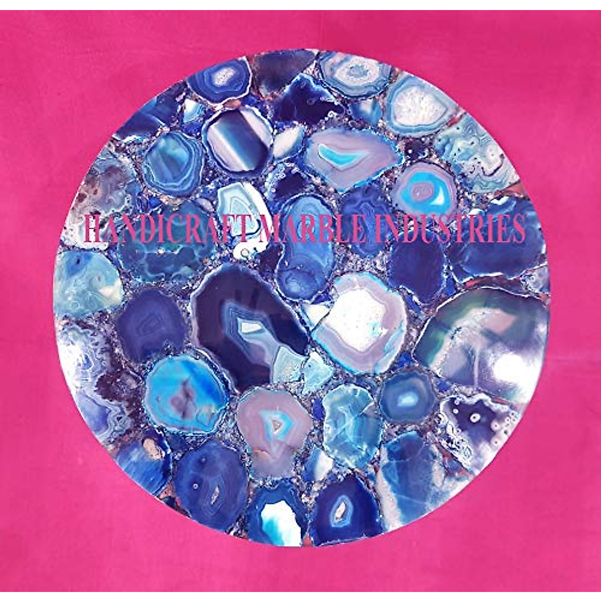 18" Inch Agate Table, Round (Customize Sizes) Blue Agate Coffee Table with Hair Pin Style Metal Base, Stone Coffee Table, Agate Table Top, Agate Round Coffee Table, Agate Side Table Home Decor