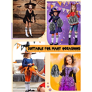 Eurzom 5 Pcs Zombie Cheerleader Costume for Girls 2 Pom Poms 2 Hair Ropes and Socks for Halloween Cheerleader Cosplay Party(Black and White, Child Thin Bow)