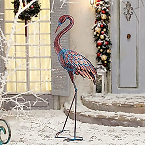 Kircust Garden Statues Patina Heron Decoy, Standing Metal Crane Sculpture for Outdoor Patio Lawn Pond Decoration, 47-Inch Tall (1PC)