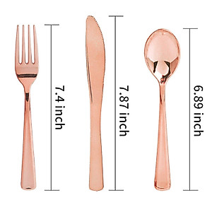Birthday Party Supplies 200 PCS Rose Gold Birthday Plates Napkins Supplies and Rose Gold Plastic Cutlery, For Happy Birthday Decorations Serves 25 Guests