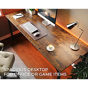 Huuger Computer Desk, 70 Inch Office Desk, Gaming Desk with Storage, Writing Desk Work Desk for Home Office, Study, Long Simple Desk, Large Legroom, Metal Frame, Rustic Brown