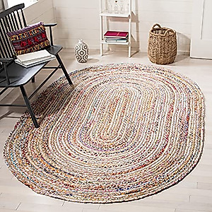 SAFAVIEH Cape Cod Collection Area Rug - 5' x 8' Oval, Beige & Multi, Handmade Boho Braided Jute & Cotton, Ideal for High Traffic Areas in Living Room, Bedroom (CAP202B)