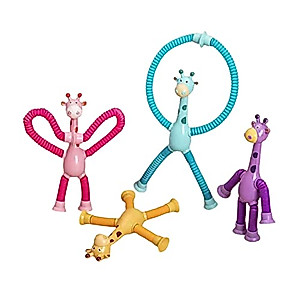 nIIANG 4 Pcs Telescopic Suction Cup Giraffe Toy, Shape-Changing Giraffe Telescopic Tube Cartoon Toys, Stretch Novel Giraffe Toys, Educational Stress Relief Giraffe Toys for Kids (Without Light)