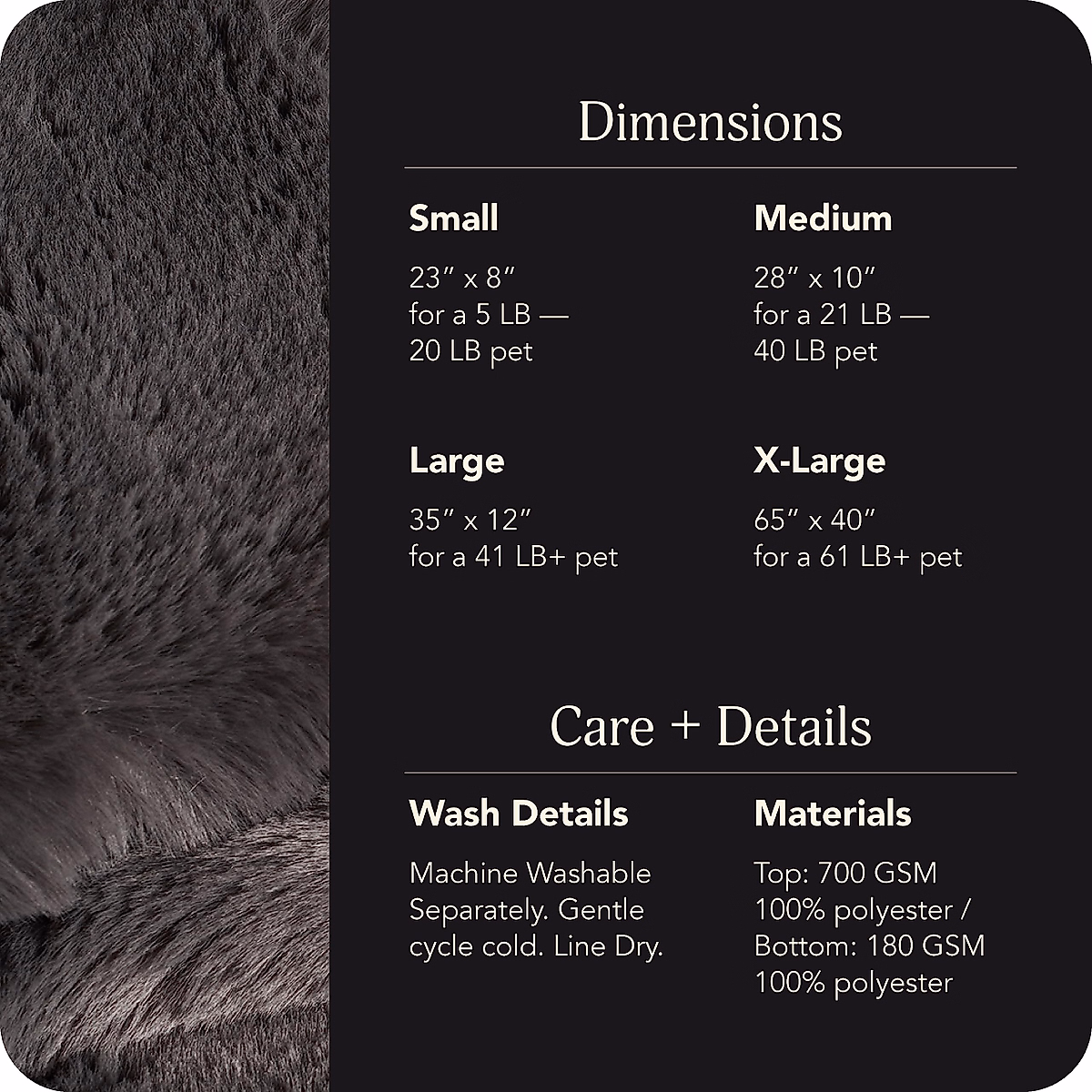 UnHide Floof Pet Bed - Small (23" x 8") - Extra Soft Dog Bed - Removable Faux Fur Cover - Machine Washable - Helps Ease Pet Anxiety & Provides The Perfect Sleep - Charcoal Charlie