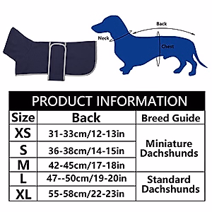 Geyecete Dog Jacket, Dog Coat Perfect for Dachshunds,Dog Winter Coat with Padded Fleece Lining and high Collar, Dog Snowsuit with Adjustable Bands Sizes-Navy-XS