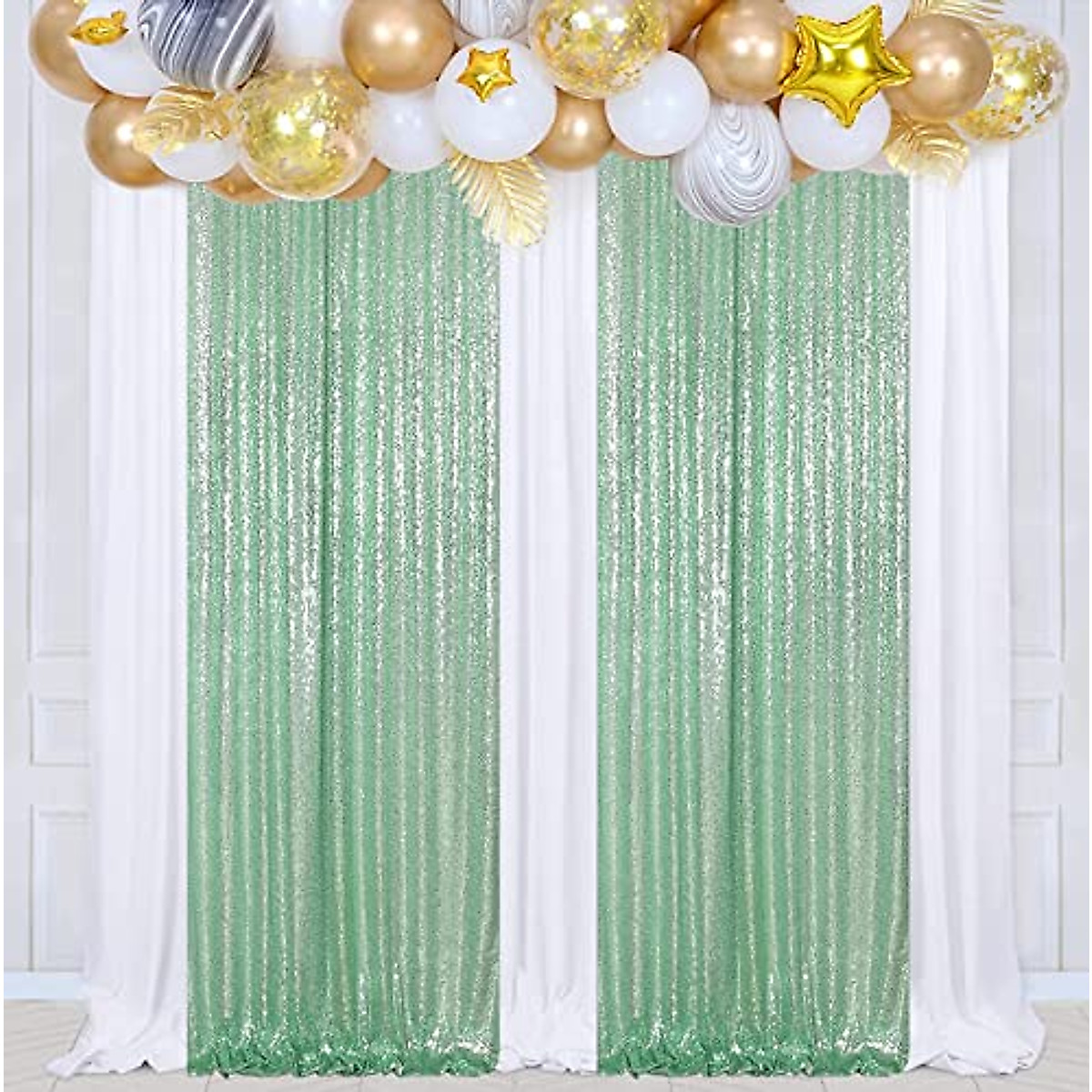 Green Sequin Backdrop Curtain, 2 Panels Mint Green Sequin Backdrop, 2FTx8FT Sequin Curtains for Party Wedding Sequence Backdrop