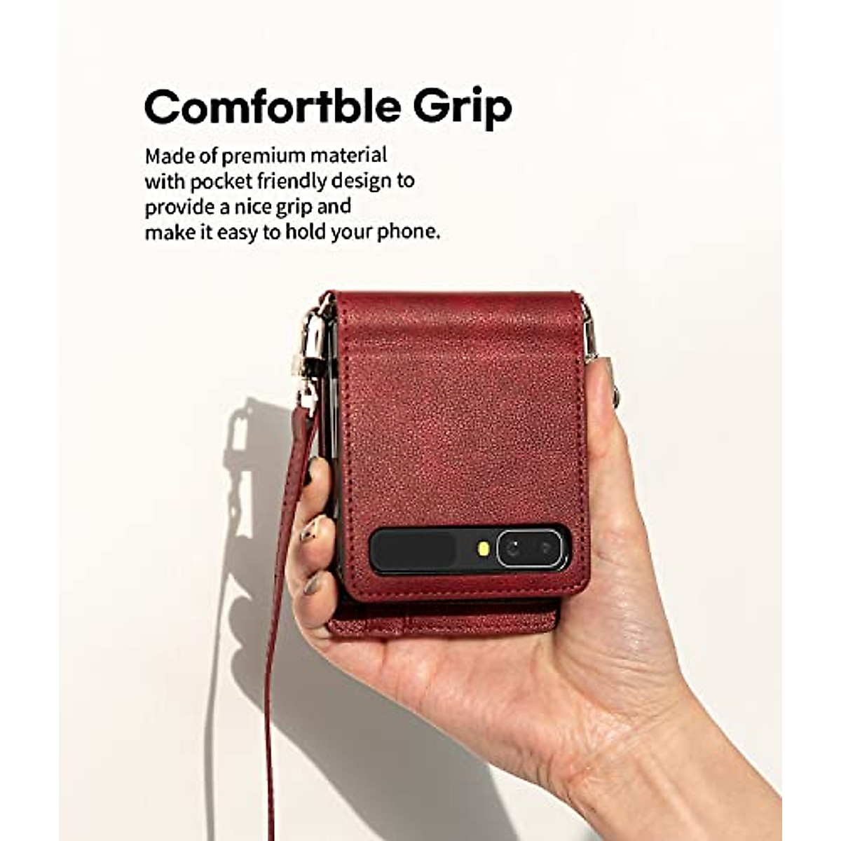 GOOSPERY Wallet Case Compatible with Galaxy Z Flip, Detachable Card Holder 2 Card Pocket Storage Premium PU Leather Adjustable Cross-Body Strap Attached Earbud Cord Organizer (Burgundy) ZFLP-DAR-BD