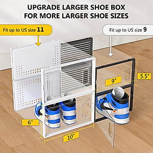 Secret Space 12 Pack X Large Shoe Storage Organizer for Closet, Modular Space Saving Shoe Boxes Clear Plastic Stackable Containers Display Case Bins with Lids, Shoe Rack for Sneaker Storage, White