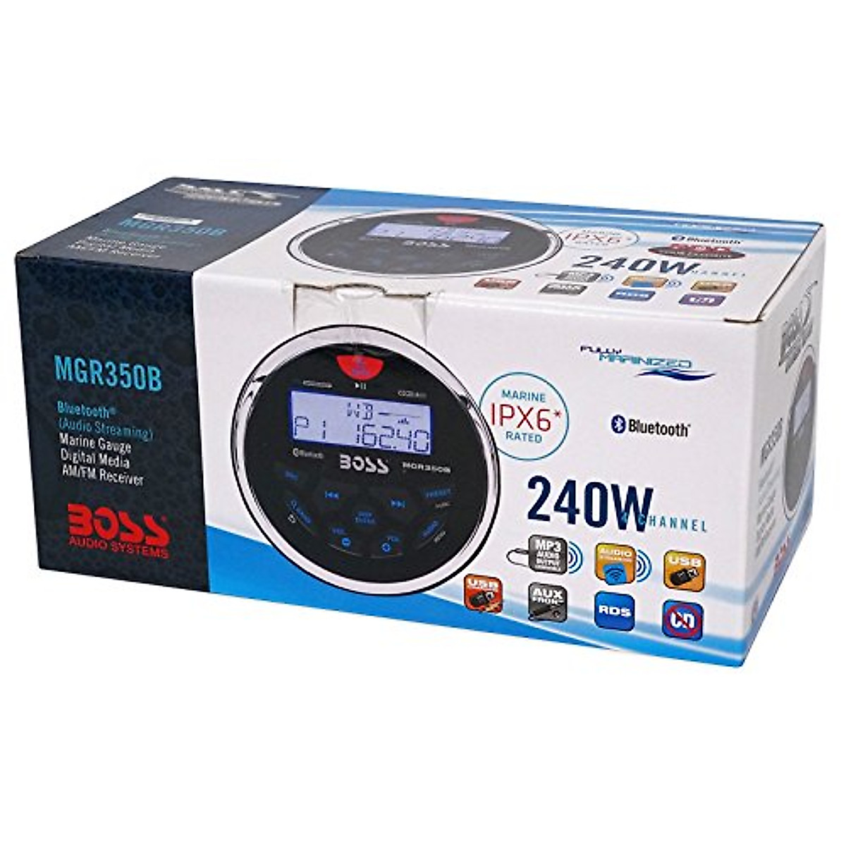 BOSS Audio Systems MGR350B Marine Gauge Receiver - Bluetooth, Digital Media MP3 Player, no CD Player, USB Port, AM FM Radio, Weatherproof, black, small/medium