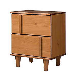 Walker Edison Sprague Contemporary Detailed Drawer Solid Wood Nightstand, 20 Inch, Caramel