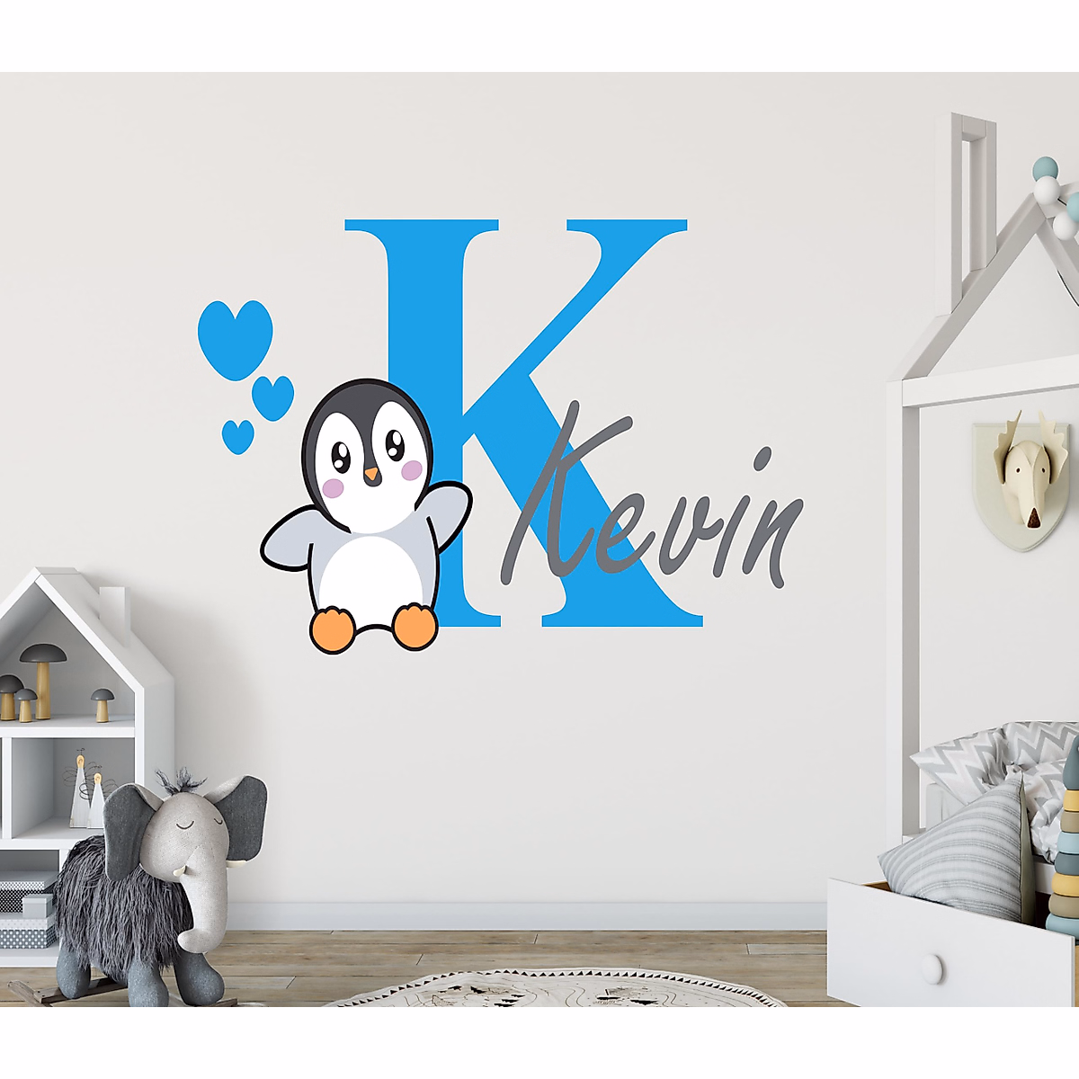 CuteDecals Love Penguin Custom Name - Personalize Penguin Name Wall Art - Unisex Wall Decal for Nursery Playroom Bedroom Decoration (Wide 22x13 Height)