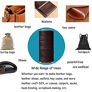 HILELIFE Waxed Thread, 568 Yards 2 PCS 150D 0.8mm Waxed Thread for Leather Sewing, Leather Thread for Hand Sewing, Leather Craft DIY, Wallets, Shoe Repairing, Book Binding (Brown)