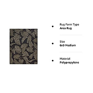 Gertmenian Indoor Outdoor Rugs by Reyn Spooner | Tropical Rugs for Deck, Patio, Poolside & Mudroom | Washable, Stain & UV Resistant Carpet | 6x9 Medium, Palm Tree Leaf Black Brown, 46684