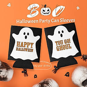 Pop Nordic Halloween Party Can Cooler Sleeves - 6 Pack Halloween Ghost Drink Cooler Decor, Funny Beer Cozy Bulk for Halloween Party Favor Supplies Gathering Gift Ideas
