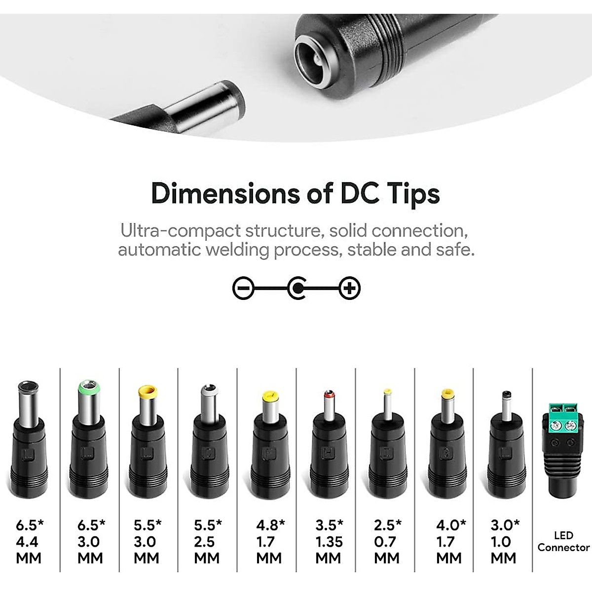 24V Power Supply,HKY 65W Universal AC Adapter with 10 Extra DC Plugs,AC to DC,for Massage Gun,LED Strip Light,Sound bar,CCTV Camera System,LED Display,LCD Monitor,3D Printer,Scanner,Speaker