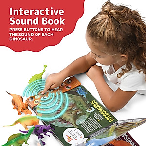 PREXTEX Dinosaur Toys for Kids 3-5 - 12 Dinosaur Figurines and Dinosaur Book for Kids with Sound - Realistic Toy Dinosaur Figures - Dino Toys with Sound Books for Kids