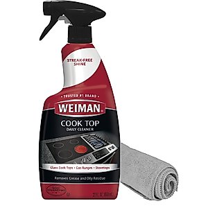 Weiman Daily Cooktop Cleaner with Microfiber Cloth Included for Glass Ceramic and Induction Cook Tops, 22oz