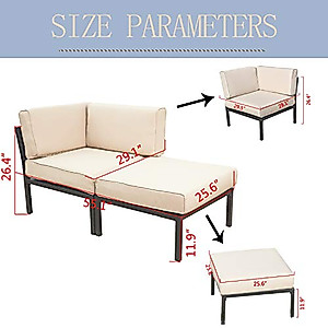 LOKATSE HOME 2 Piece Patio Furniture Set Sectional Balcony Corner Outdoor Loveseat Couch Armchiar Sofa with Ottoman Metal Steel Frame, Khaki