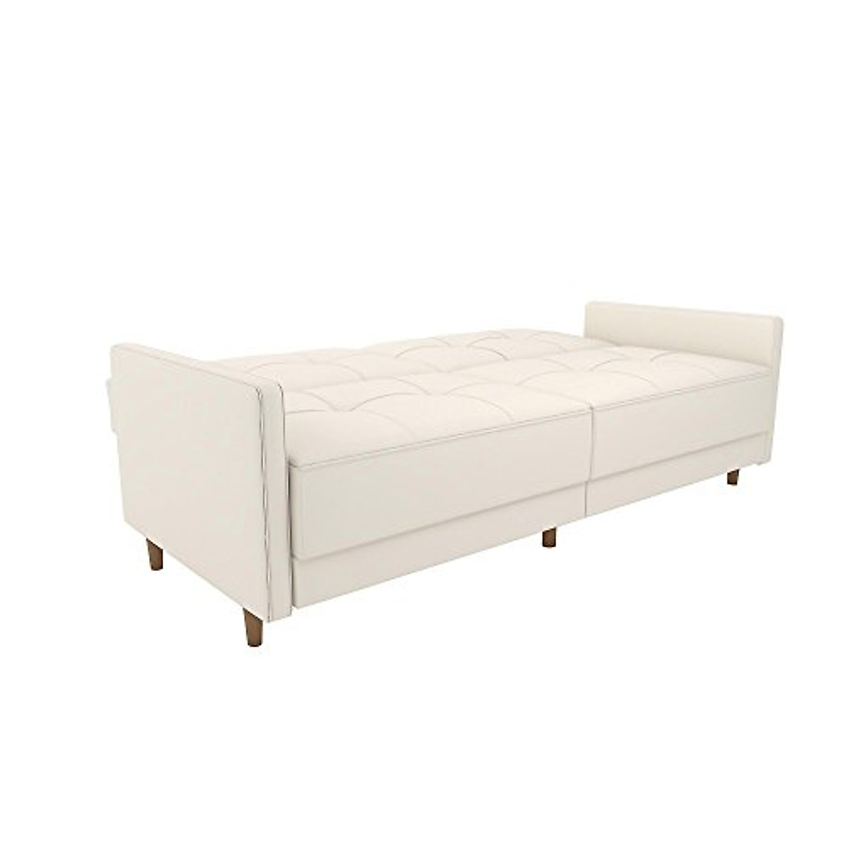 DHP Andora 76 Inch Futon Sofa Bed in Faux Leather, Modern Upholstered Couch Sleeper with Button Tufted Back and Seat, White