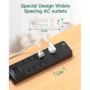 USB Wall Charger Surge Protector 5 Outlet Extender with 4 USB Charging Ports (1 USB C Outlet) & Power Strip Surge Protector with 10 Outlets and 4 USB Ports