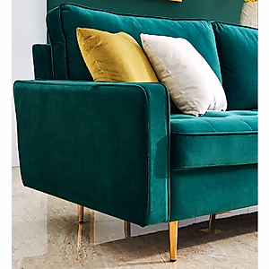 Danxee Velvet Fabric Sofa Couch 71" Wide Mid Century Modern Tufted Fabric Sofa Living Room Sofa 700lb Heavy Duty with 2 Pillows (Emerald)
