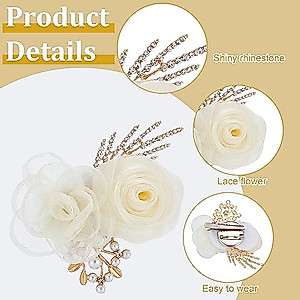 WEBEEDY Wrist Corsage and Boutonniere Set Girl Bridesmaid Wedding Wrist Corsage Boutonniere for Men Wedding Wristlet Hand Flower for Prom Party Bouquets