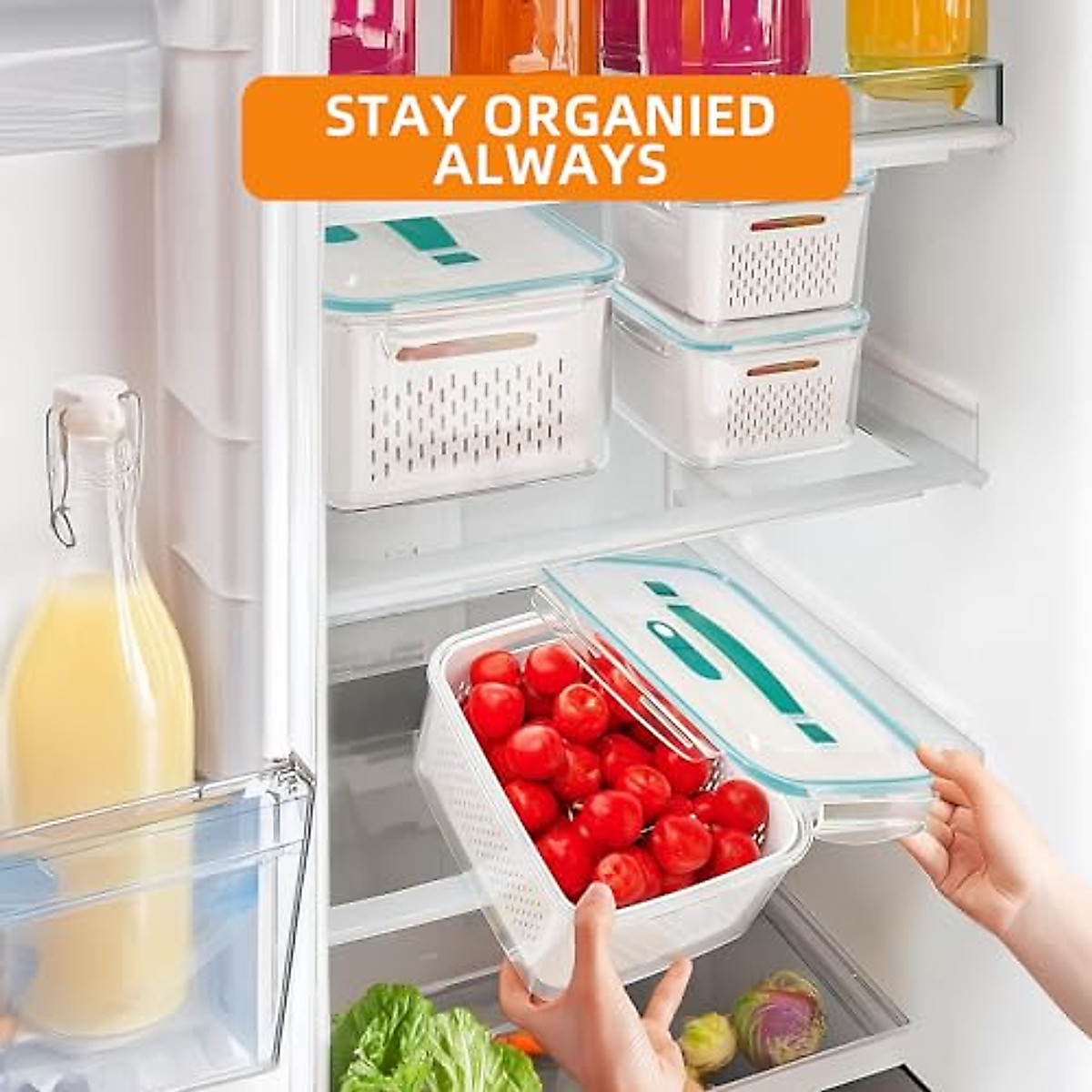 DOPHCOZFFY Airtight Fruit Storage Containers for Fridge with Removable Colander, Dishwasher Safe Produce Saver Container for Refrigerator (3 PCS fruit storage containers)