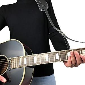 Perri's Leathers Ltd. - Basic Leather Guitar Strap for Electric, Acoustic, Bass Guitar - Adjustable Strap from 52″ to 55″ - Vintage Black (BVN-240)