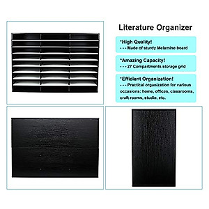 PAG Wood Literature Organizer Office Home File Sorter Mail Center Paper Storage Holder Classroom Keepers Mailbox, 27 Slots Compartment, Black&White
