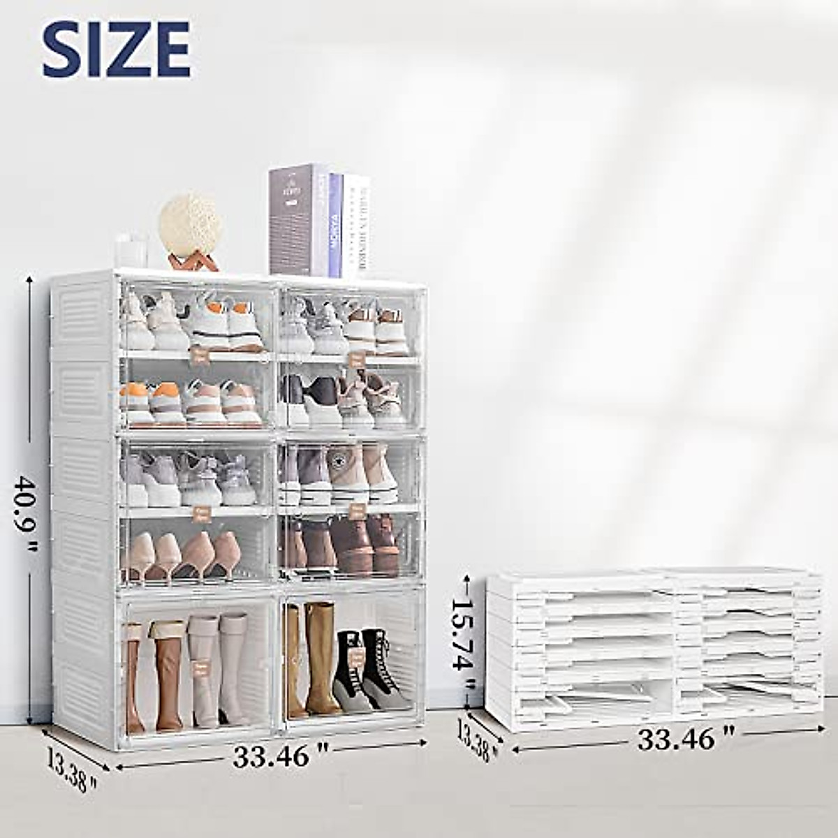 DAMAHOME Shoe Storage Cabinet Organizer - Foldable Shoe Rack for Entryway, Stackable Storage Organizer Cabinet with Doors and Shelves, Shoe Box for Closet, Hallway, Living Room, Large 10 Cubbies