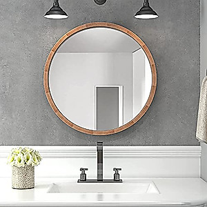 SIERSOE Round Wood Mirror 30 Inch, Large Wall Framed Bathroom Mirror for Vanity Farmhouse Rustic Mirror