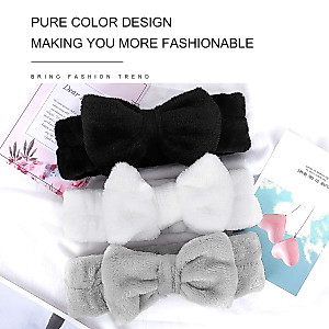 LADES Spa Headband - 3 Pack Bow Hair Band Women Facial Makeup Head Band Soft Coral Fleece Head Wraps For Shower Washing Face (Black+gray+white)